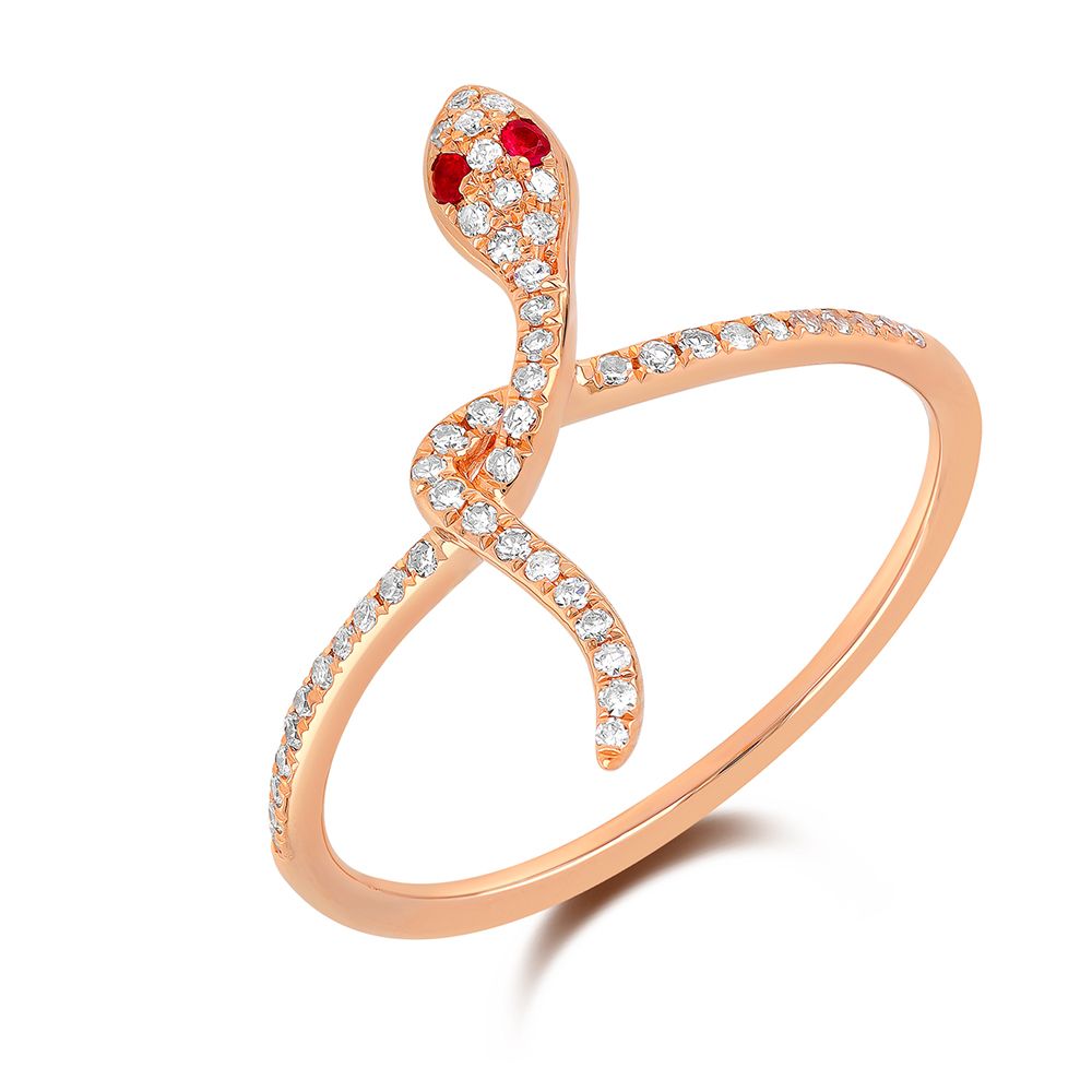 14K RG Dia & Ruby snake Ring 7